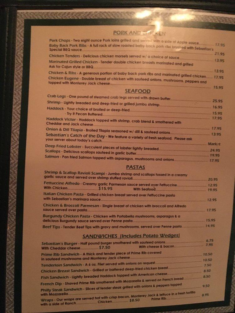 Menu at Sebastian's Steak House steakhouse, Fond du Lac