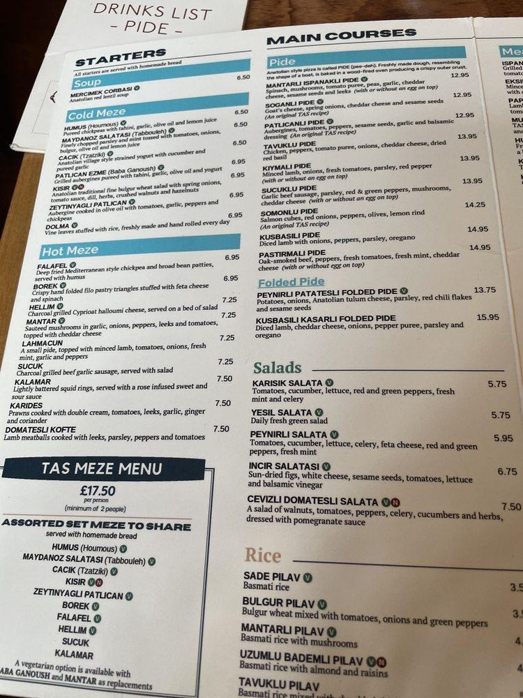 Menu at Tas Restaurant The Cut, London, 33 The Cut