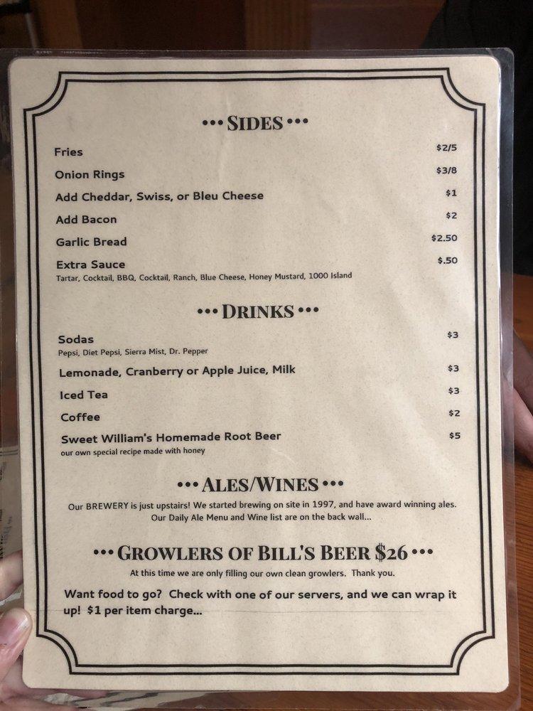 Menu at Bill's Tavern & Brewhouse pub & bar, Cannon Beach