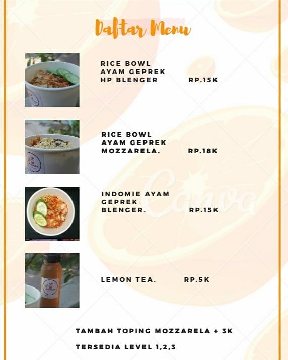 Menu at HP Blenger restaurant, Cikampek
