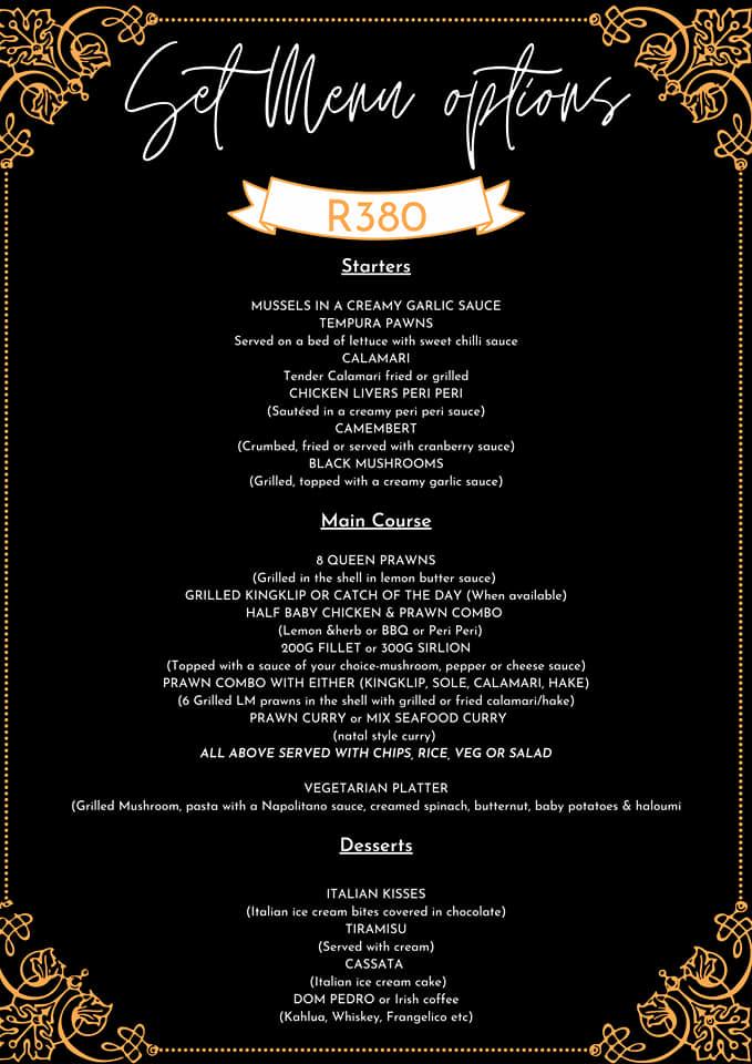 Menu at Lord Prawn Fish & Grill restaurant, Durban