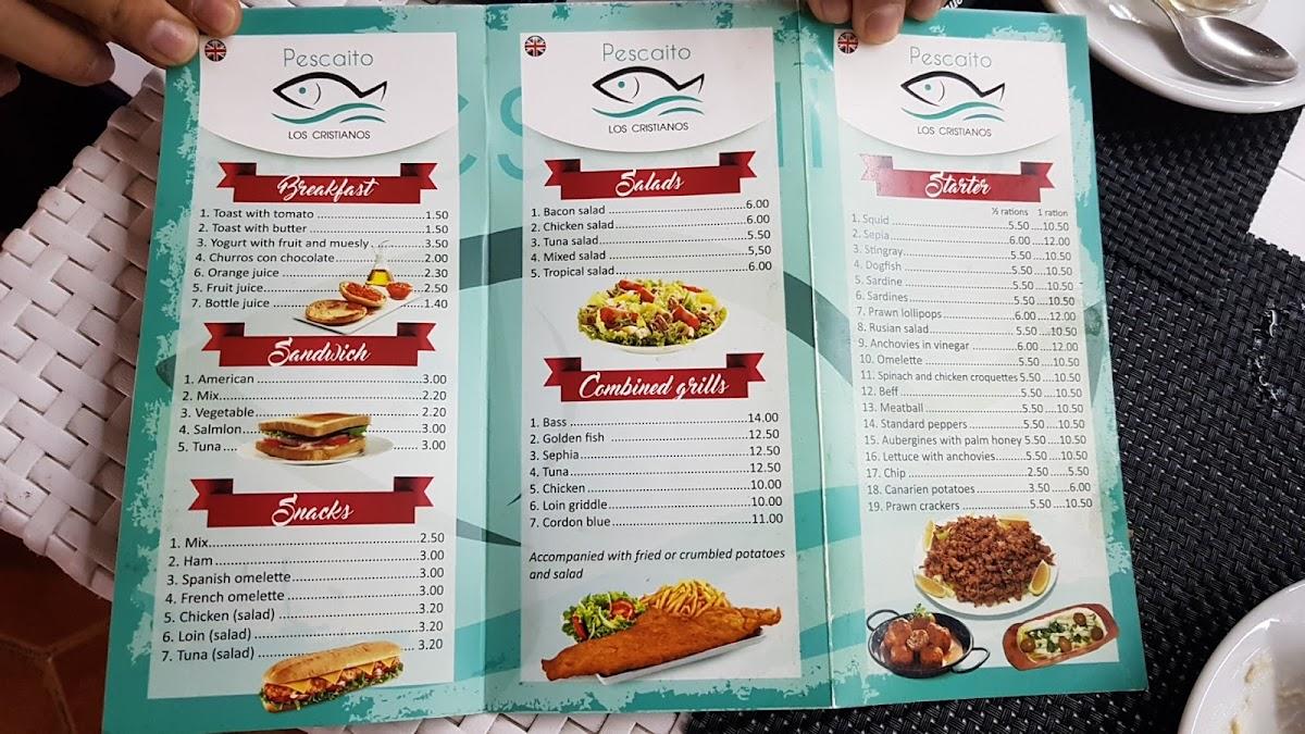 Menu at Pescaito los cristianos restaurant, Playa de las Américas