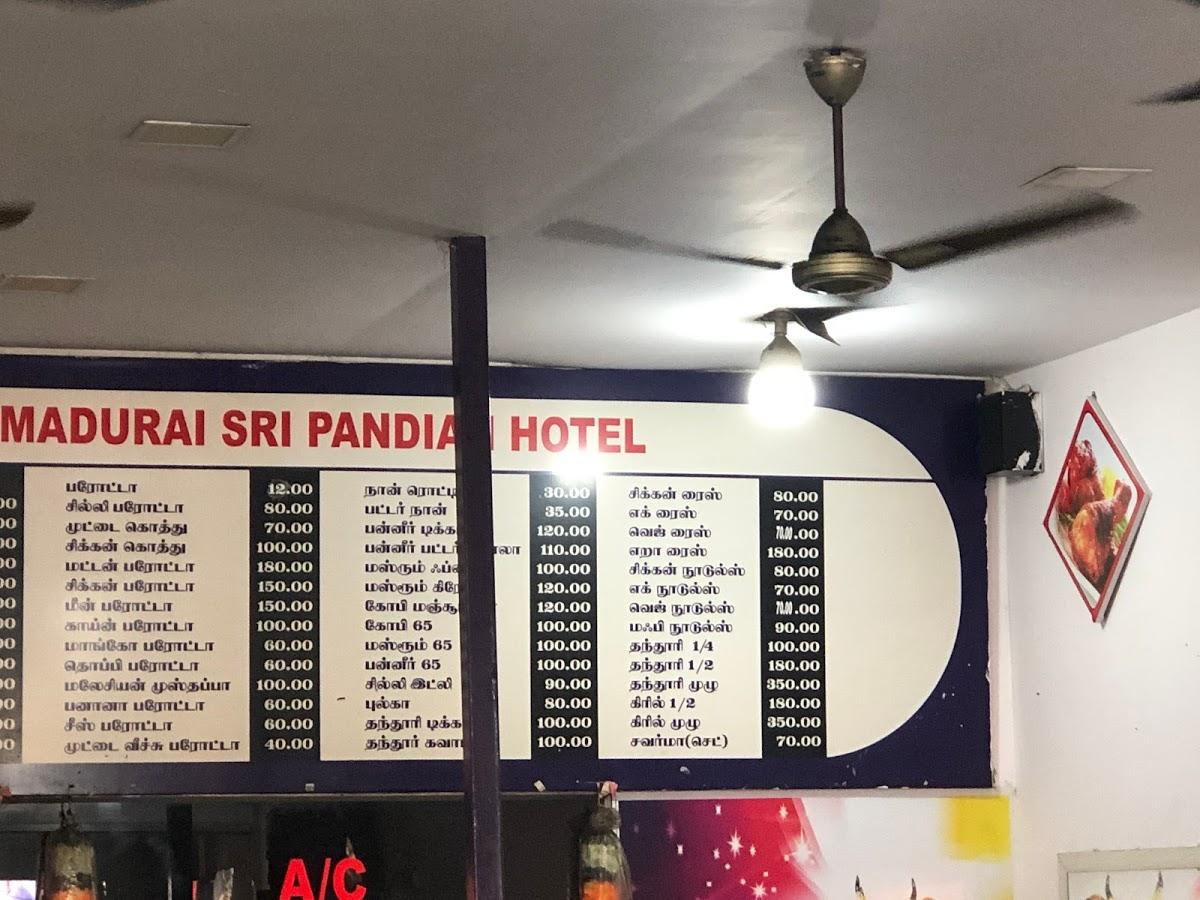 Menu at Sri Pandian Hotel, Chennai, 213