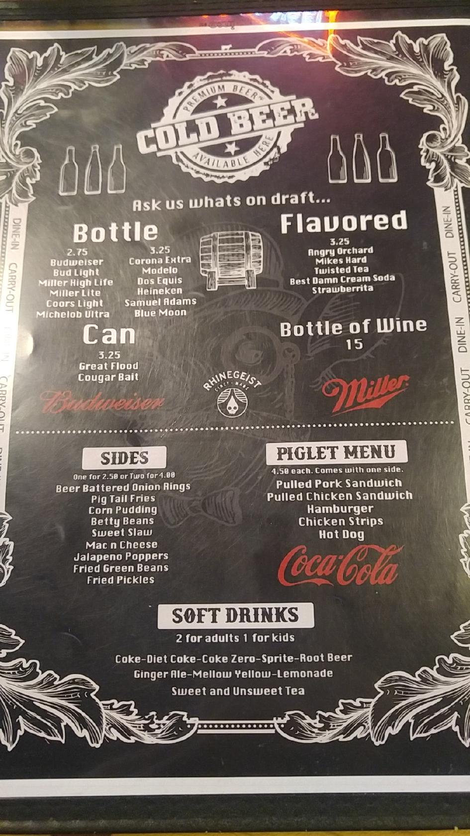 Menu at The Smoking Pig Tavern BBQ, Falmouth