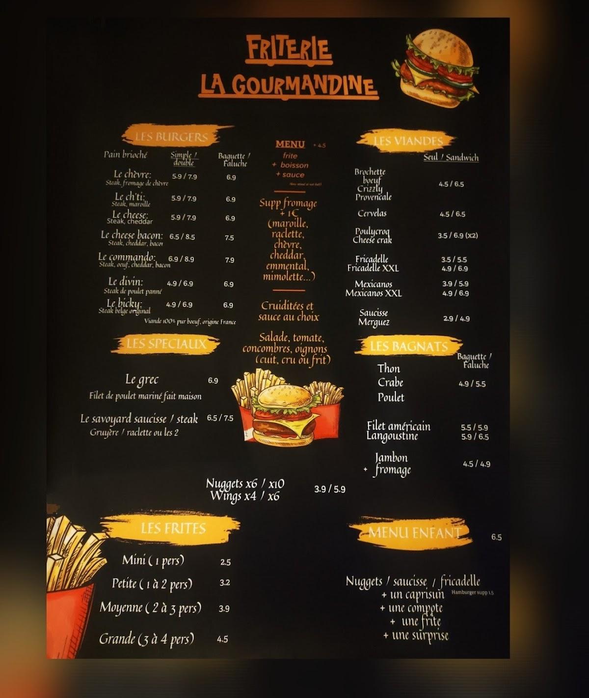 Menu au Friterie La Gourmandine restaurant, Oignies