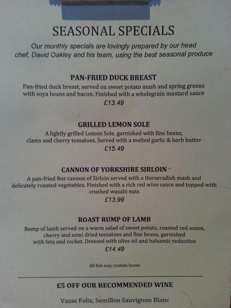 Menu at Hinderton Arms pub & bar, Neston
