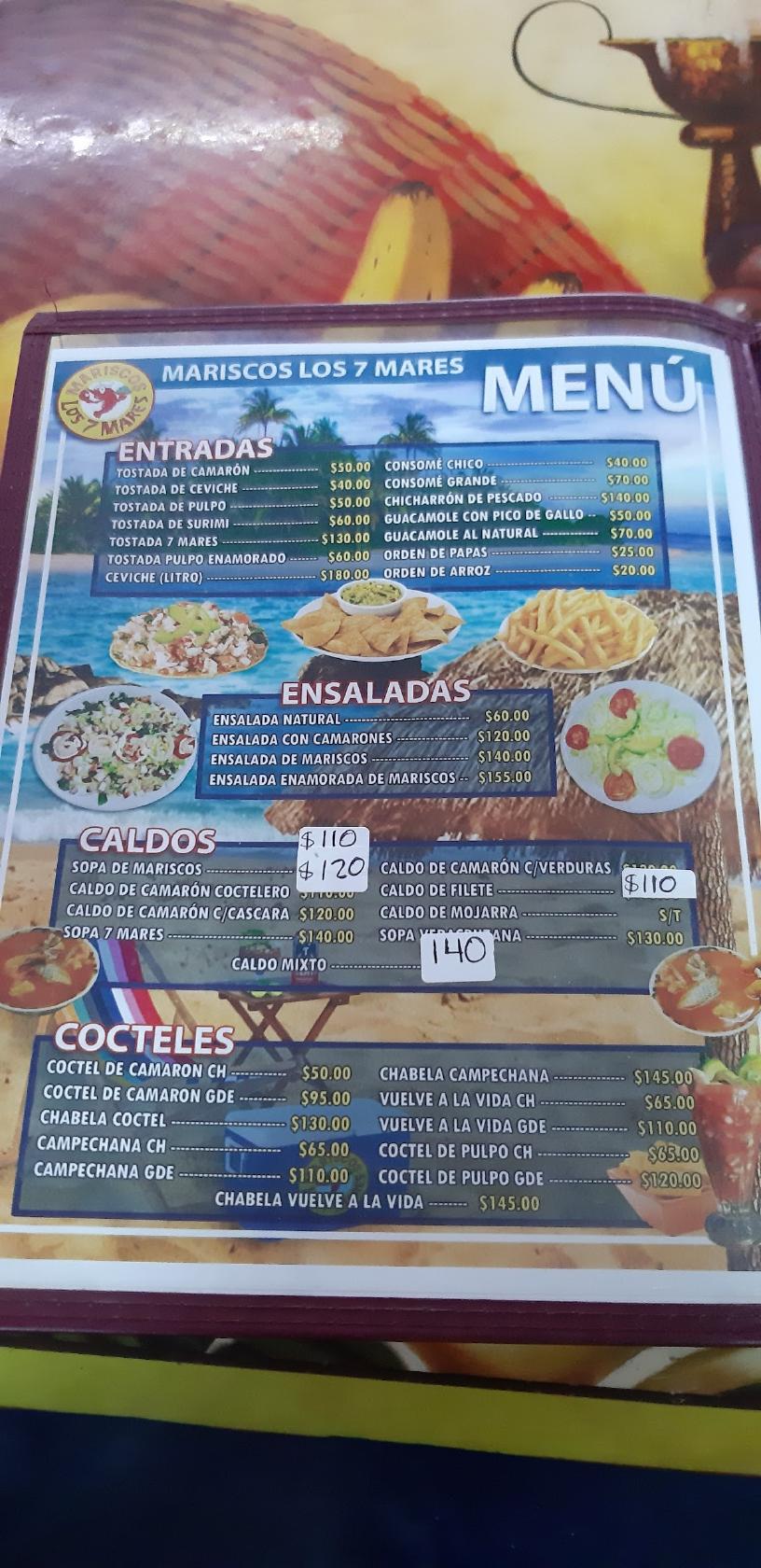 Carta del restaurante Los 7 Mares, Nuevo Laredo