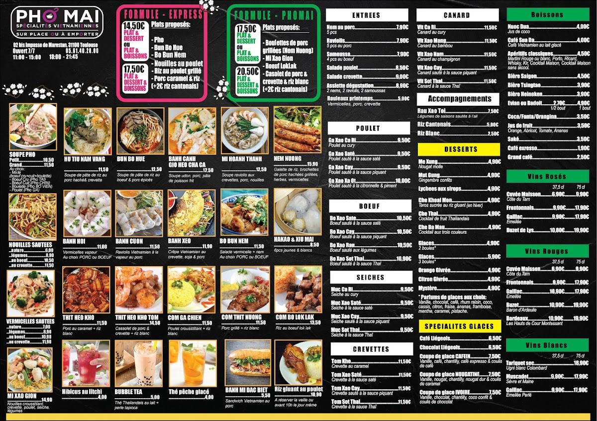 Menu au Pho Maï restaurant, Toulouse