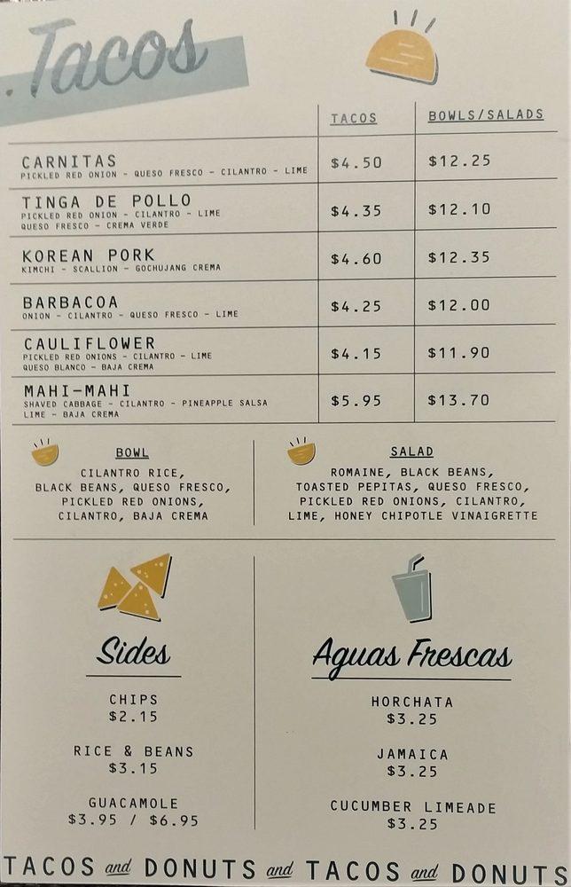 Carta del restaurante Taquero, Saratoga Springs