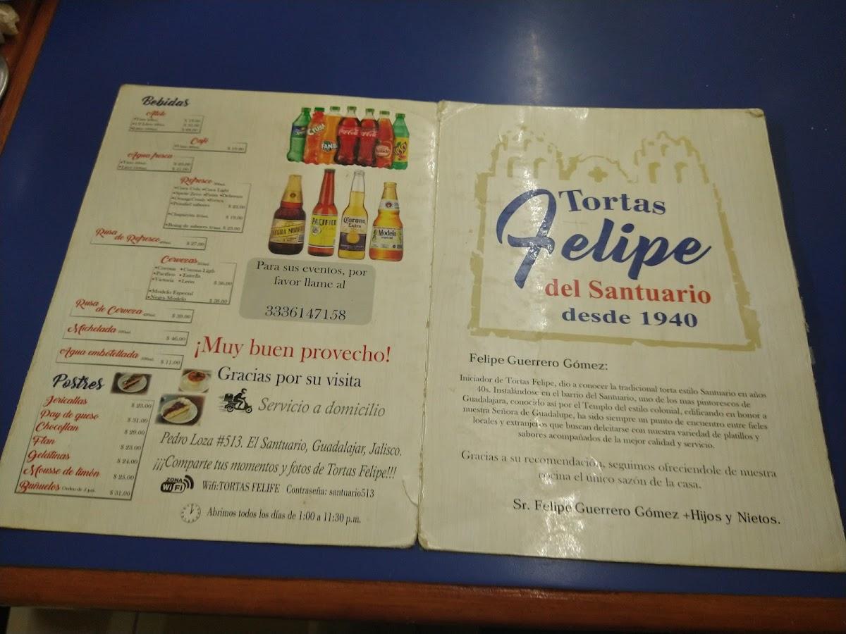Carta del restaurante Tortas Felipe, Guadalajara