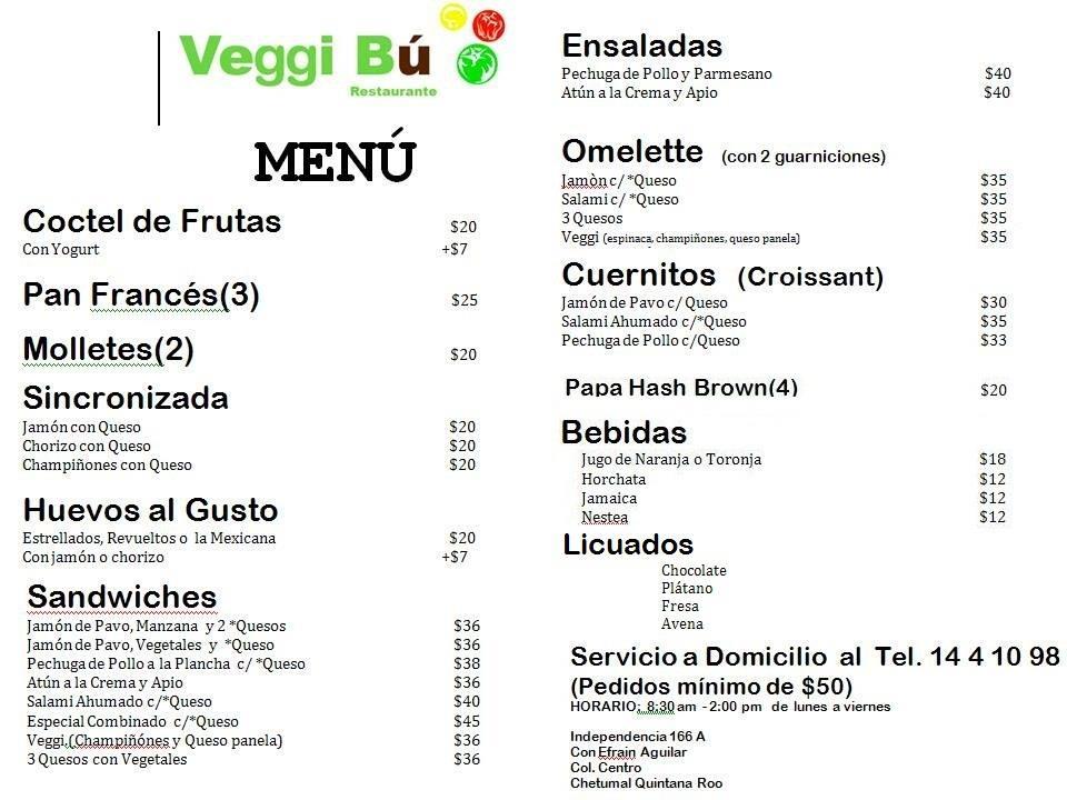 Menu at Veggi Bu restaurant, Chetumal