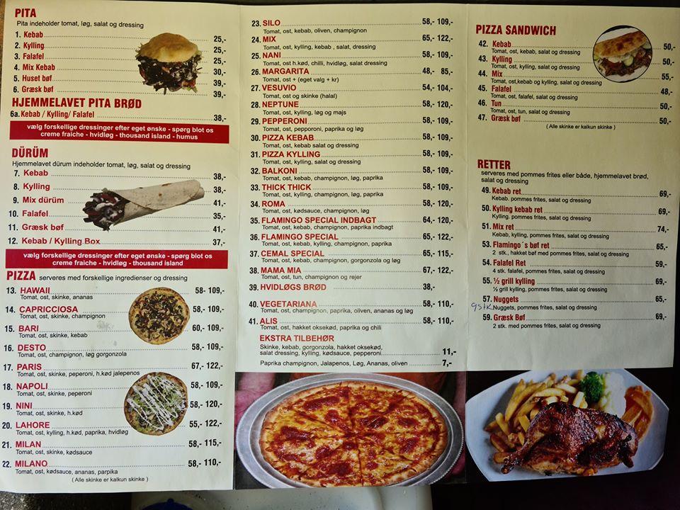 Menu at Flamingo restaurant, Copenhagen