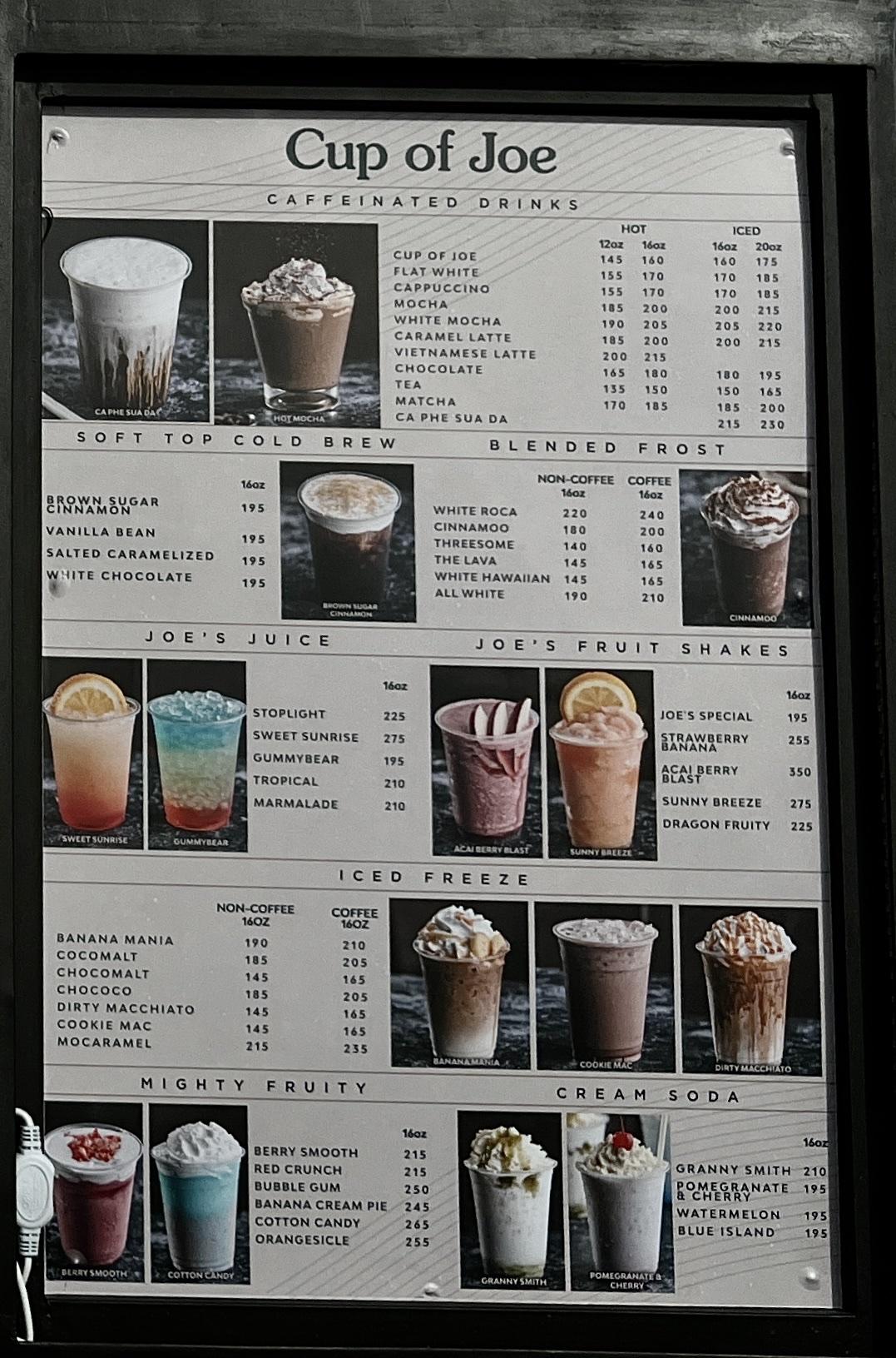 Menu at Joe Drive - Crossing cafe, Las Pinas