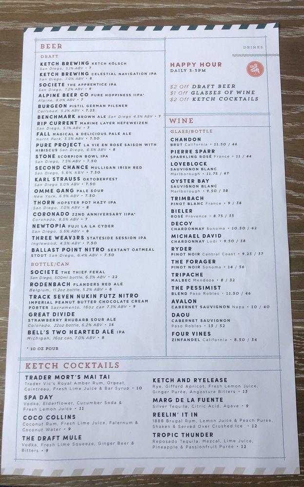 Menu at Ketch Grill and Taps pub & bar, San Diego, Shelter Island Dr