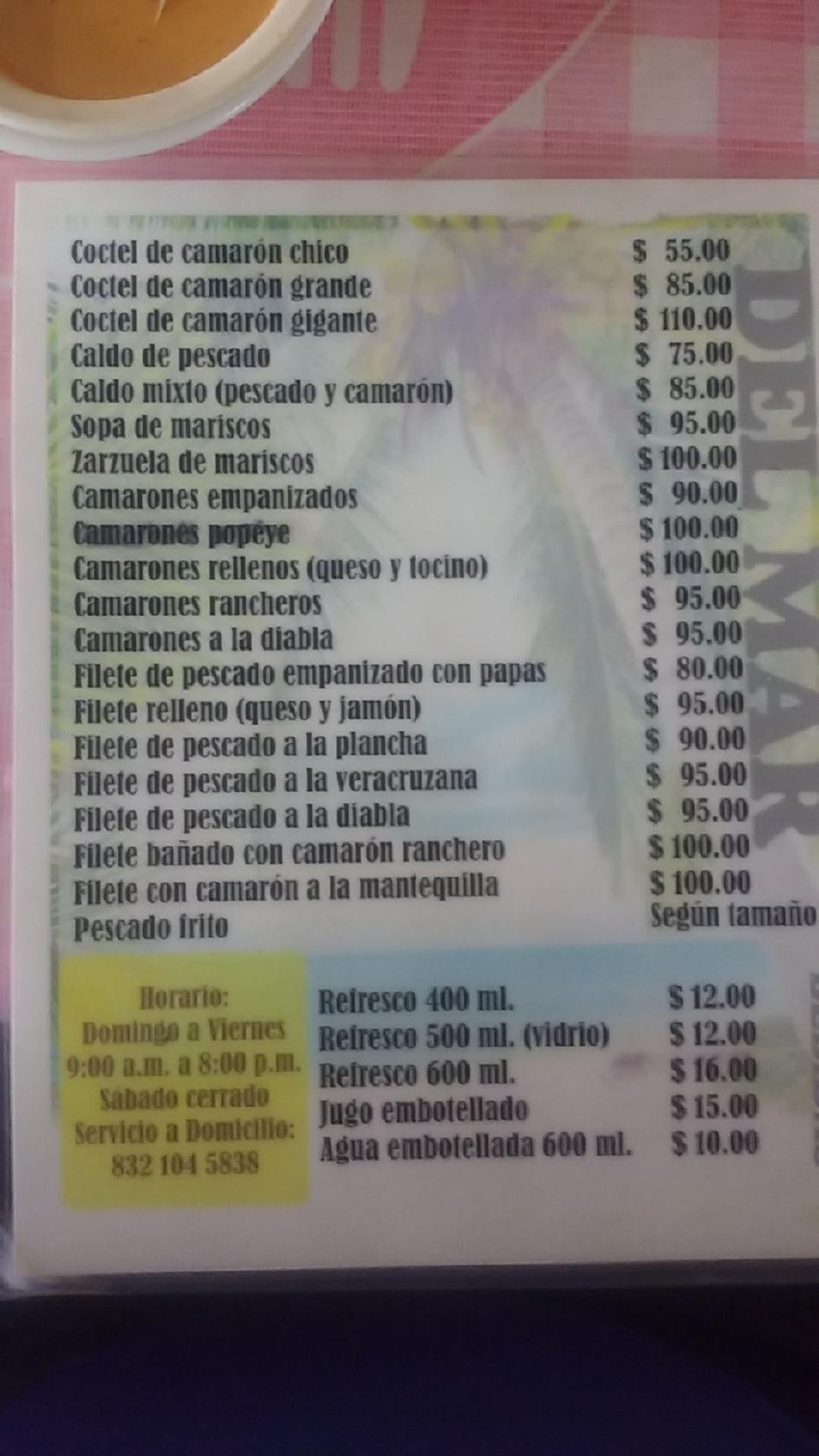 Menu at Mariscos TULA restaurant, Tula, Enrique Cárdenas Glz.