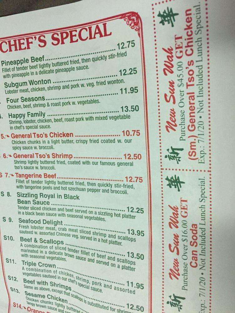 Menu at Sun Wah Kitchen restaurant, West Orange