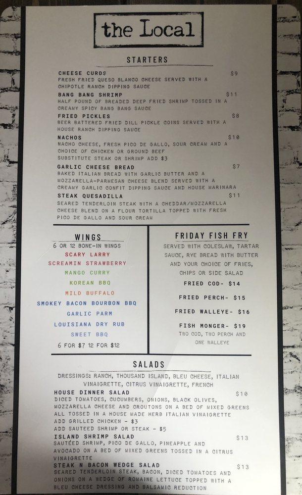 Menu at The Local pizzeria, Muskego