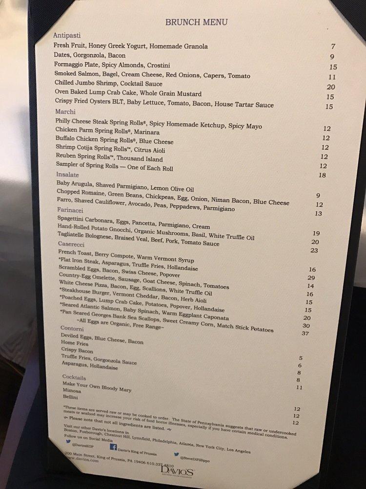 Menu at Davio's Northern Italian Steakhouse, King of Prussia