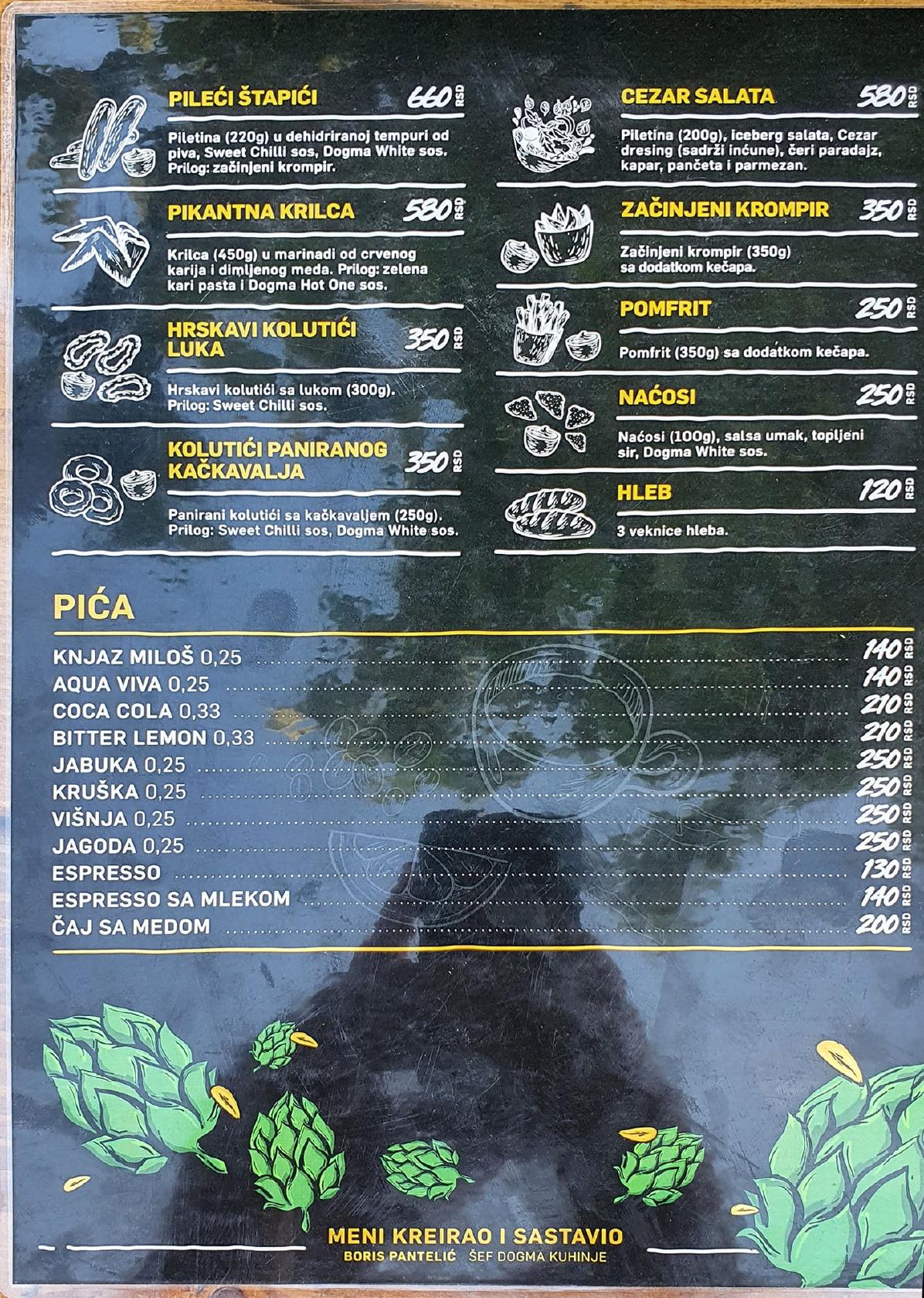 Menu at Dogma Brewery & Tap Room pub & bar, Belgrade