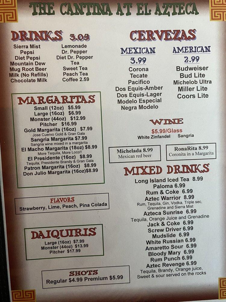 Menu at El Azteca Mexican Restaurant, Claremore, 441 S Brady St