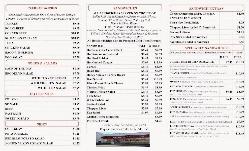 Menu at Evan's New York Style Deli restaurant, Marblehead, 252 Humphrey St