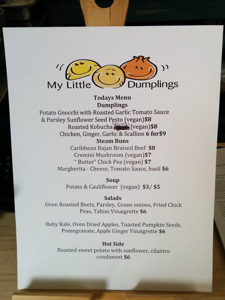 Menu at My Little Dumplings restaurant, Toronto