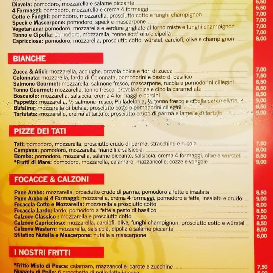 Menu da Pizzerie Dai Tati, Strettoia