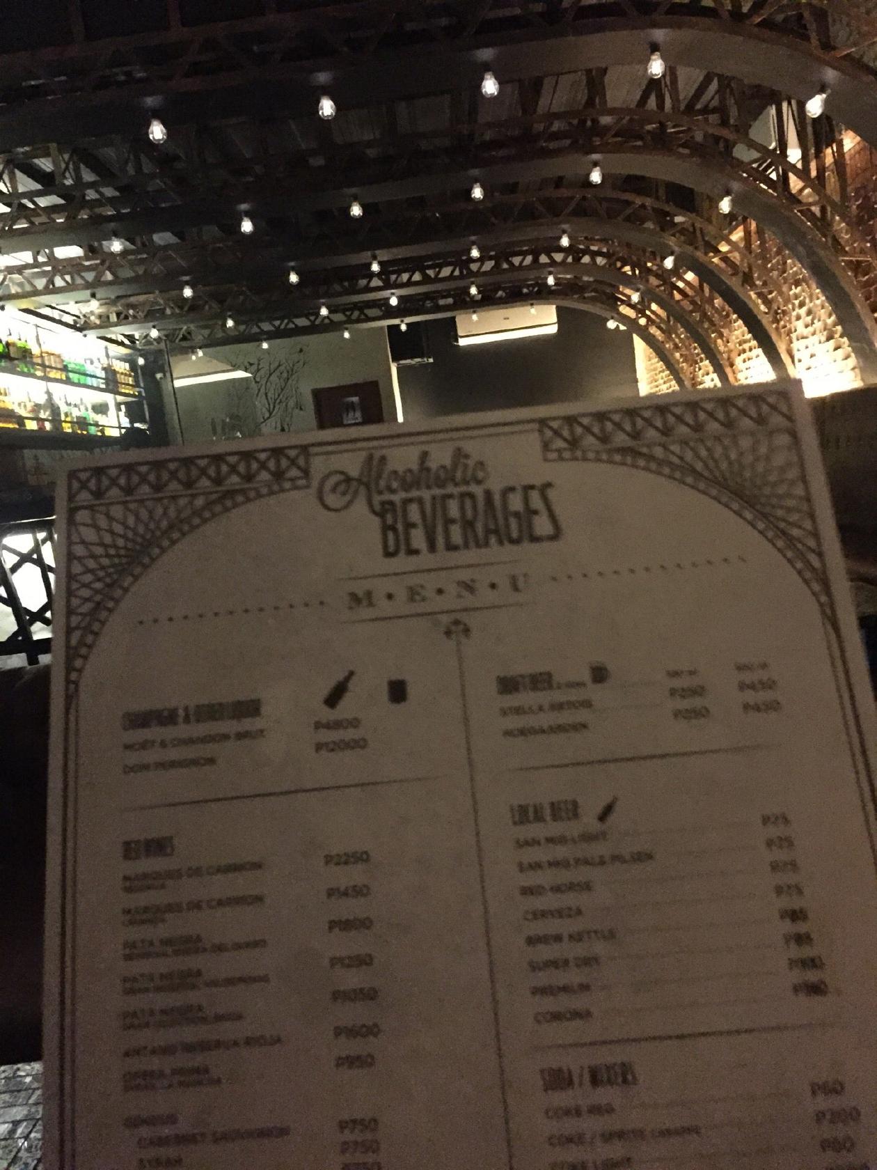 Menu at RM-16 pub & bar, Pasig