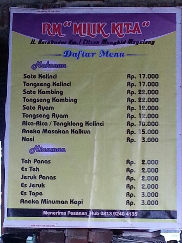 Menu at RM.MILIK KITA restaurant, Muntilan