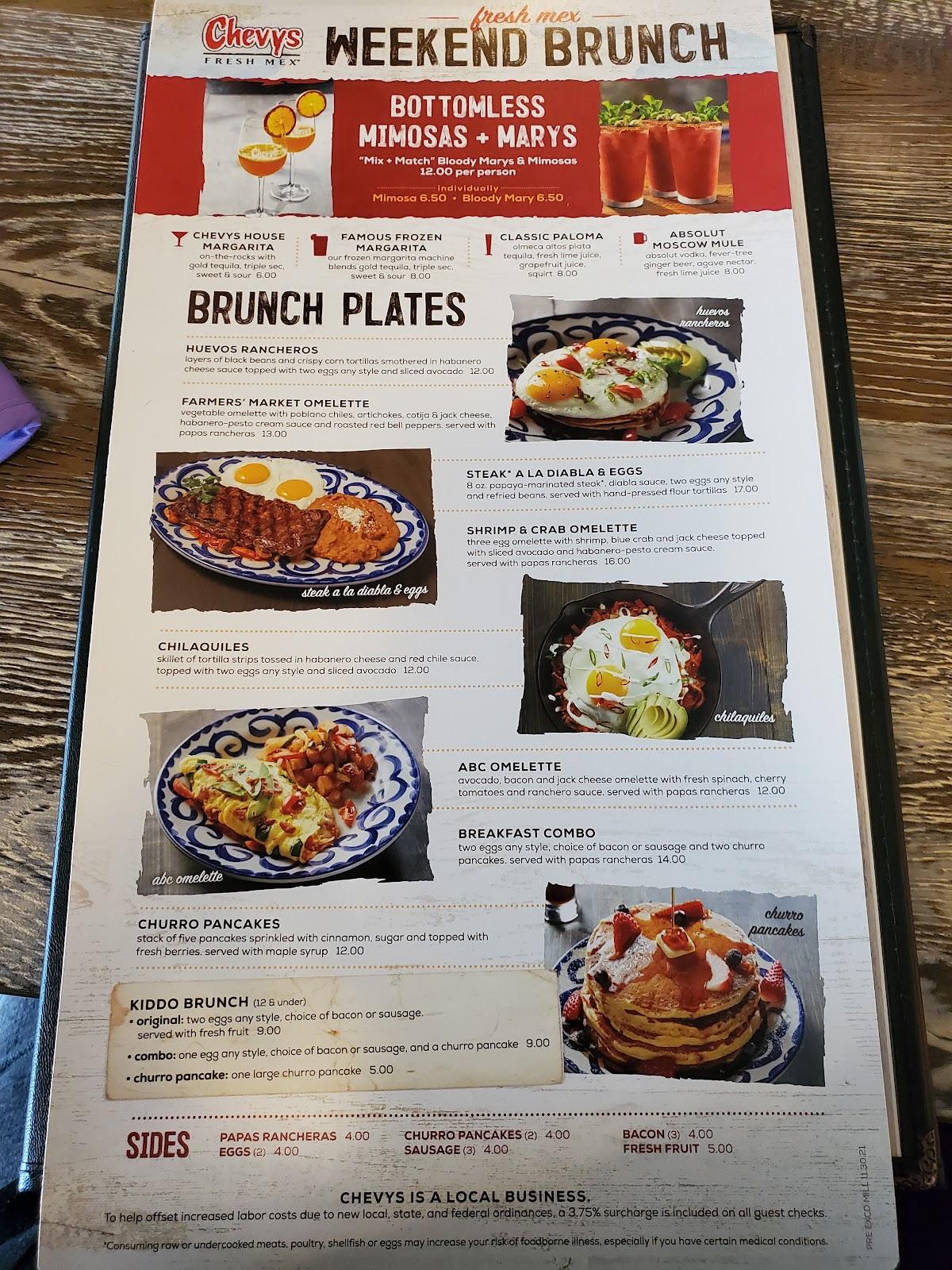 Carta del pub y bar Chevys, Vallejo