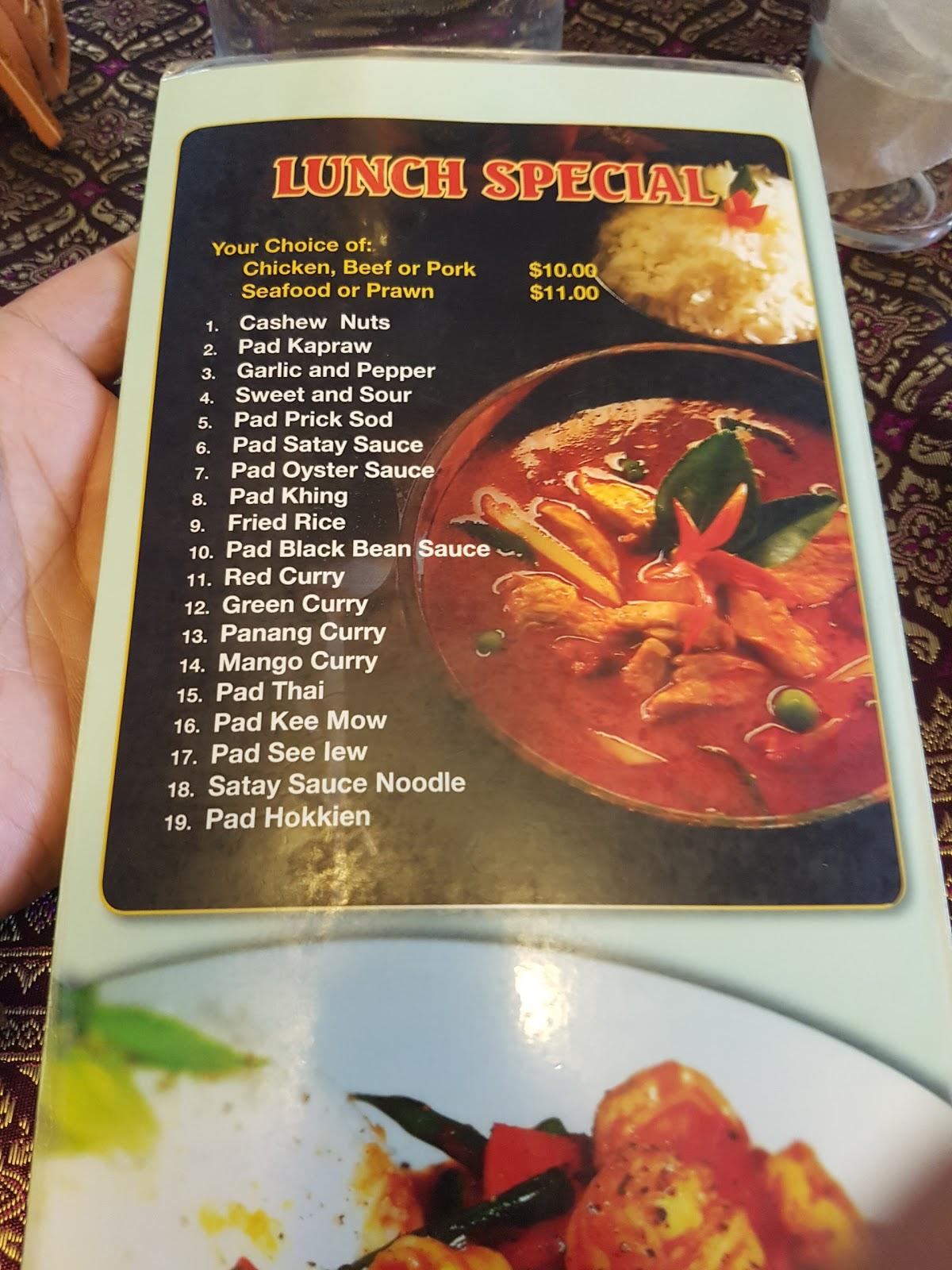 Menu at Moruya Thai Restaurant, Moruya