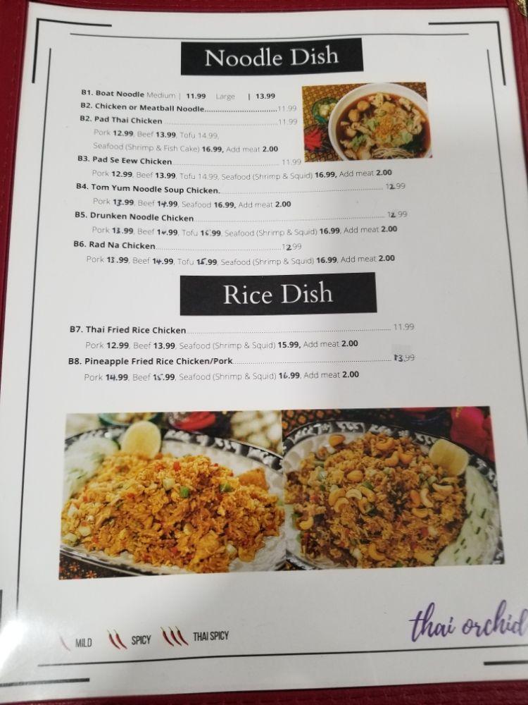 Menu at Thai Orchid Restaurant, Columbus