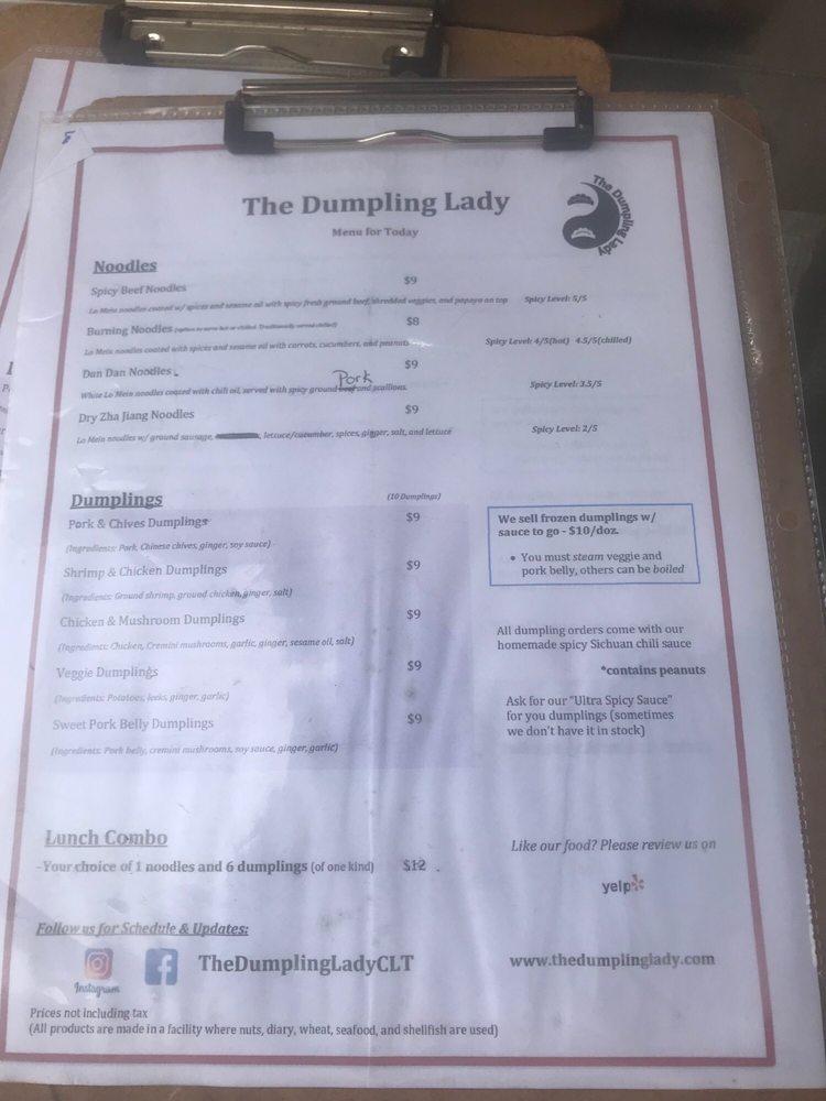 Menu at The Dumpling Lady restaurant, Charlotte, N Brevard St