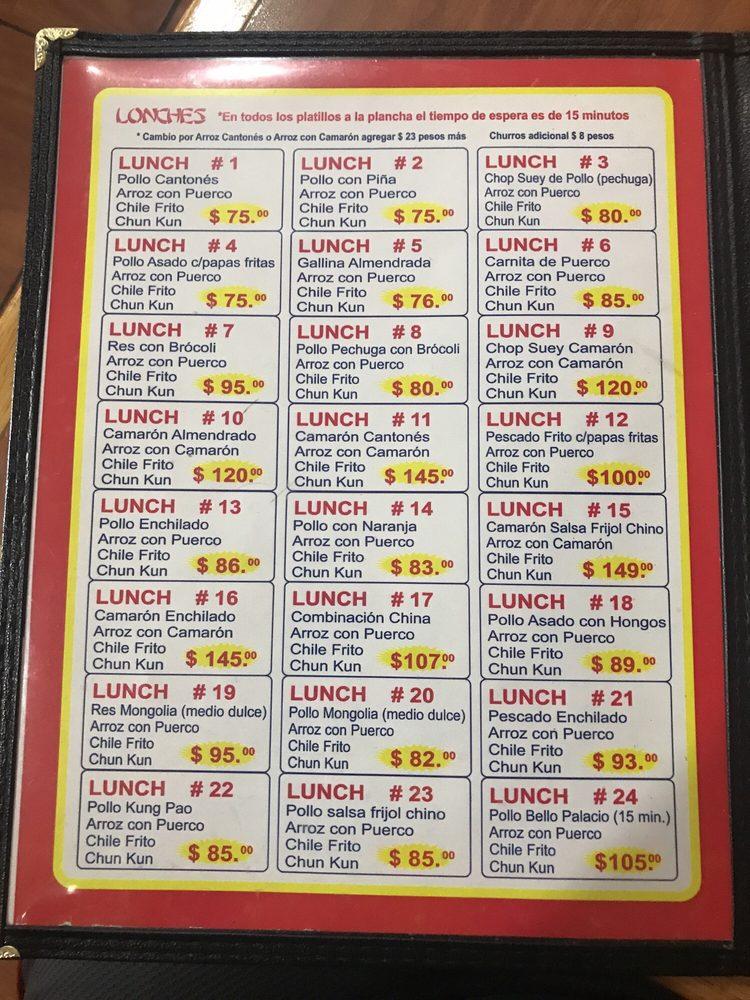 Menu at Bello Palacio Restaurant, Tijuana
