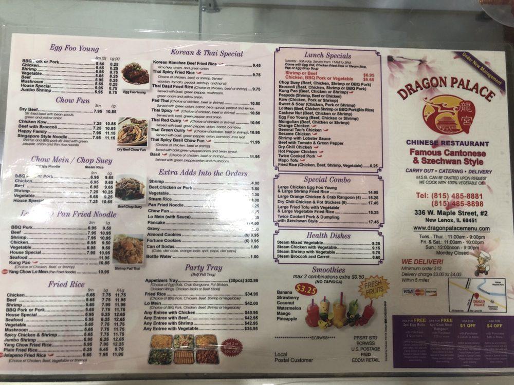 Menu at Dragon Palace restaurant, New Lenox, 336 W Maple St Suite 2