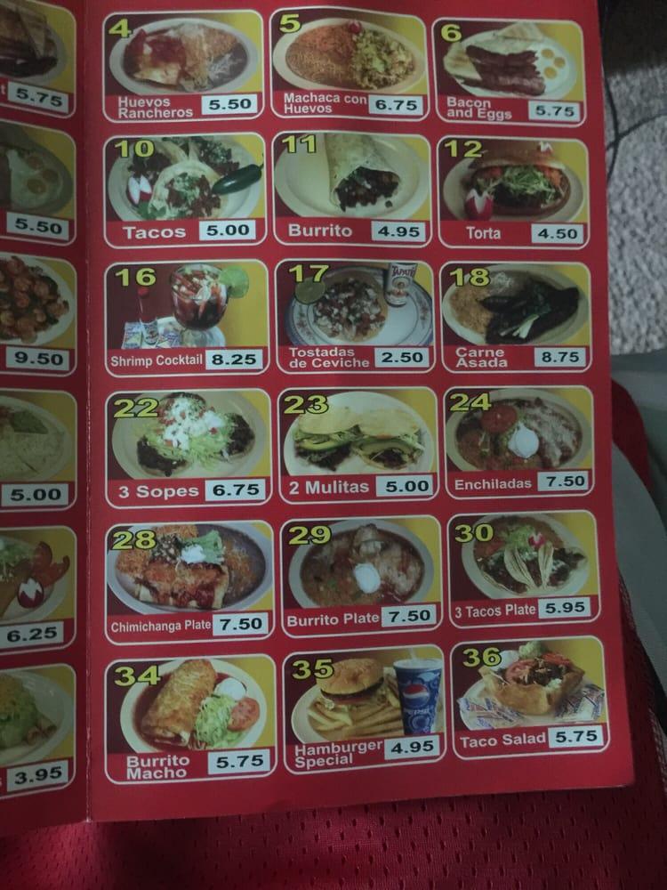 Menu at El Rey Taqueria restaurant, Oklahoma City, 100 S May Ave