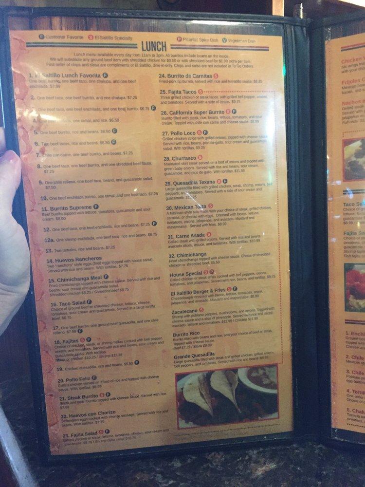 Menu at El Saltillo Mexican Restaurant, Gulfport, US 49