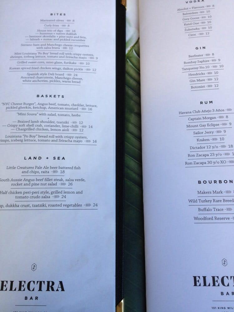 Menu at Electra House Hotel pub & bar, Adelaide