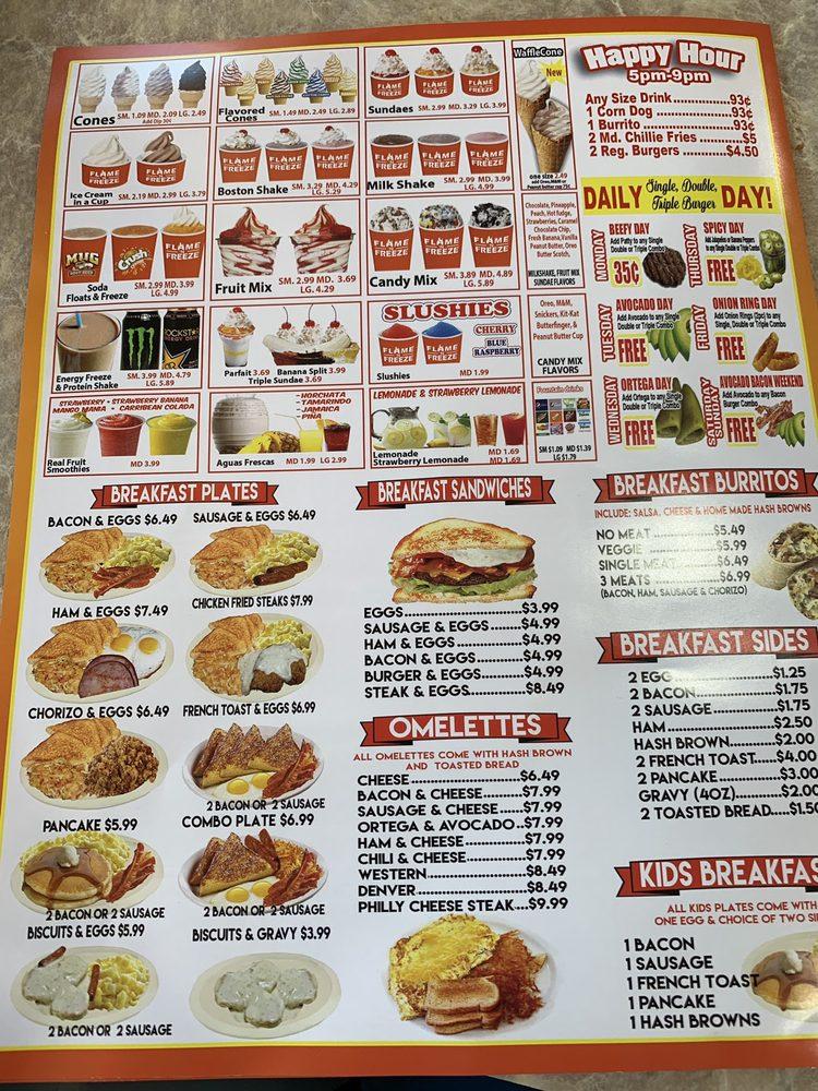 Menu at Flame ‘N Freeze restaurant, Bakersfield