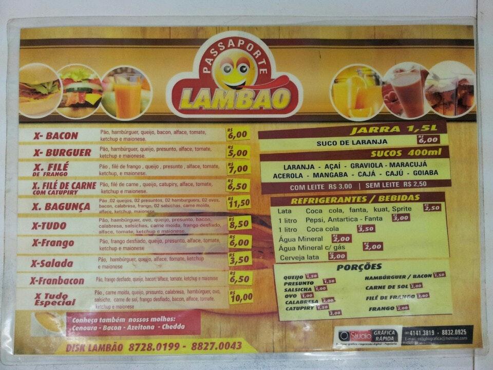 Menu at Lambão Lanches pub & bar, Maceió