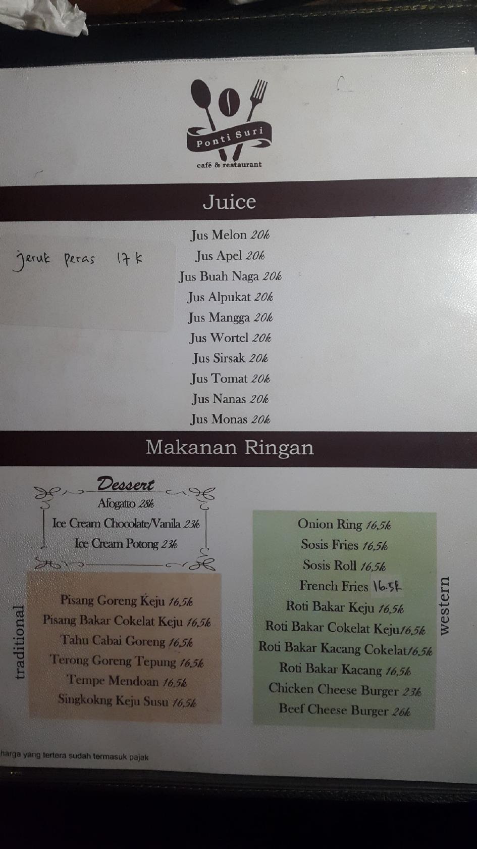 Menu at Ponti Suri Cafe & Karaoke, Sidorejo, Jl. Utama Pasir Panjang