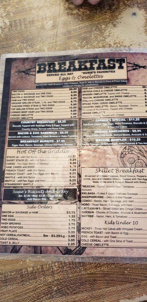 Menu at Wayside Cafe, Rosamond