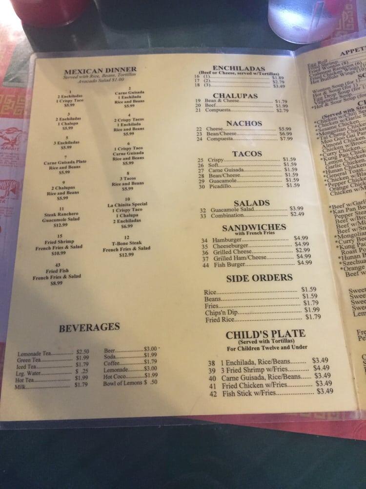 Menu at La Chinita's Restaurant, San Antonio