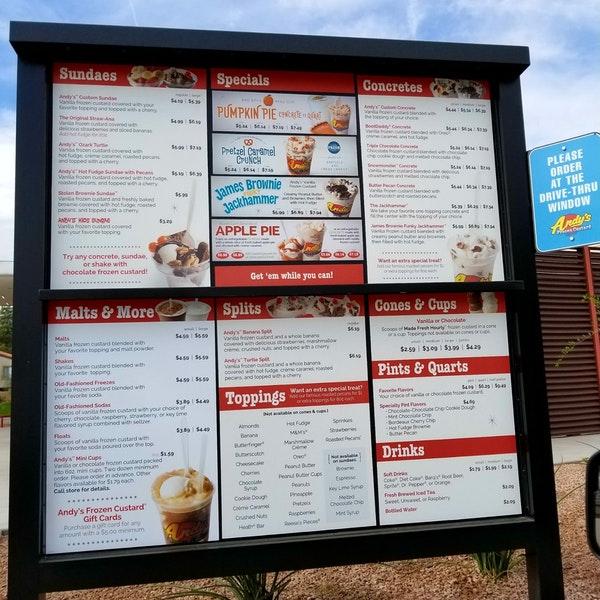 Menu at Andy's Frozen Custard, Phoenix, S 48th St