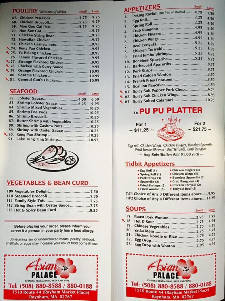 Menu at Asian Palace restaurant, Raynham