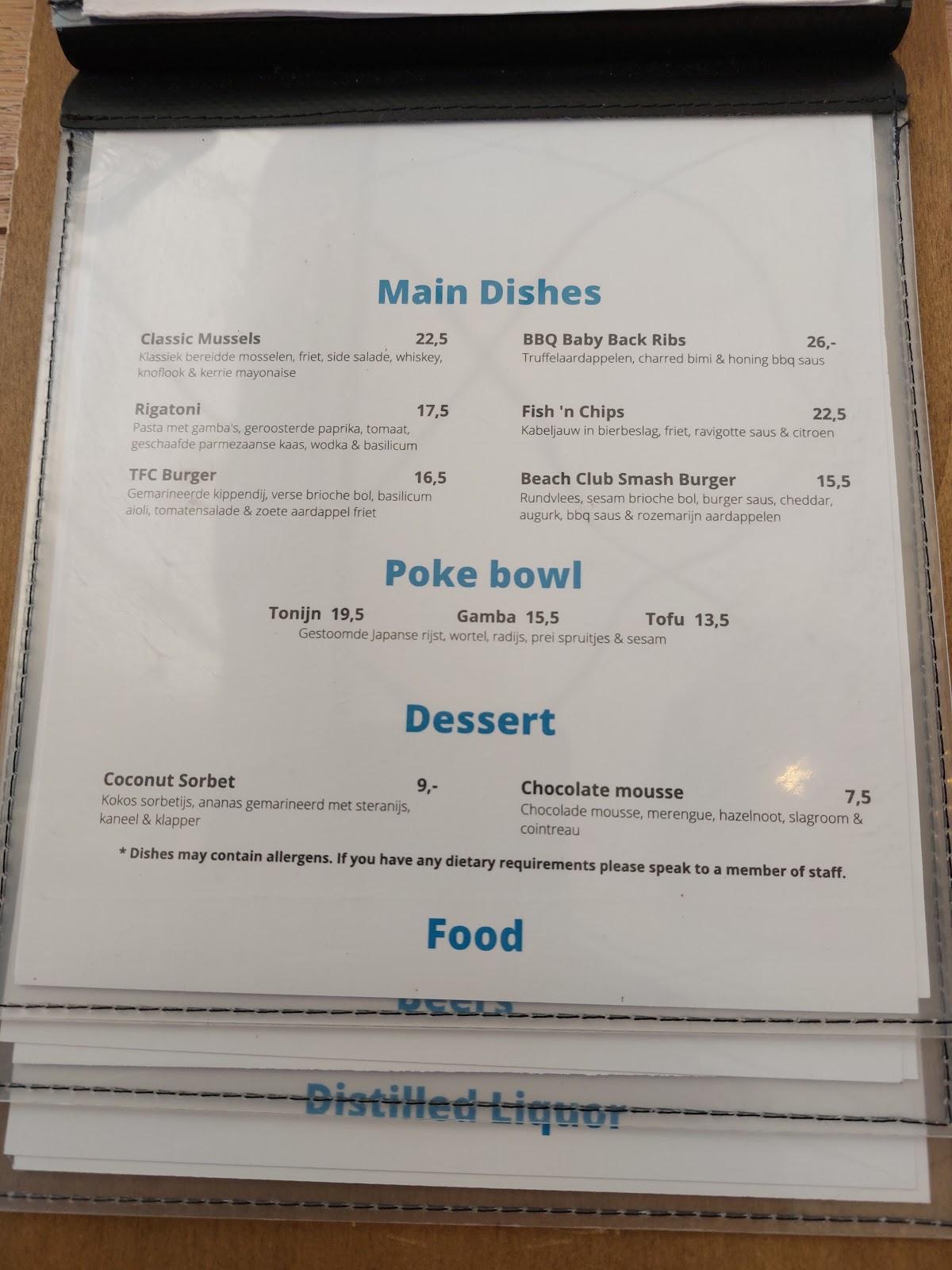 Menu at Beach Club Bestevaer, Kamperland