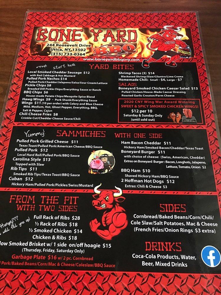 Menu at Boneyard BBQ, Utica