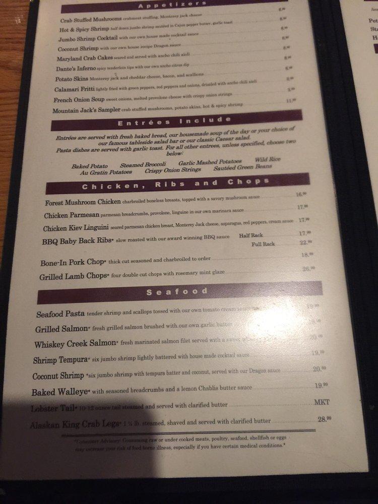 Menu at Mountain Jacks Steakhouse, Lafayette