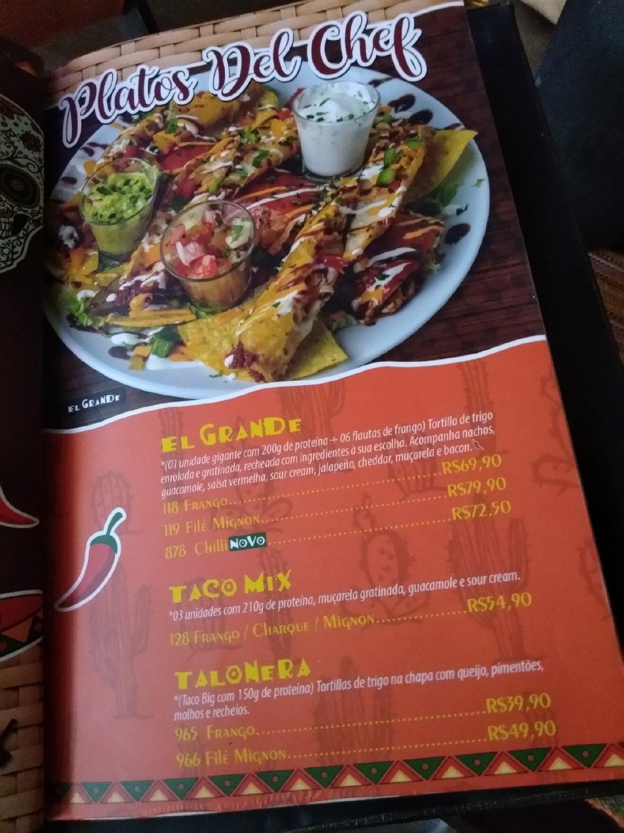 Menu em Nacho's restaurante, Salvador