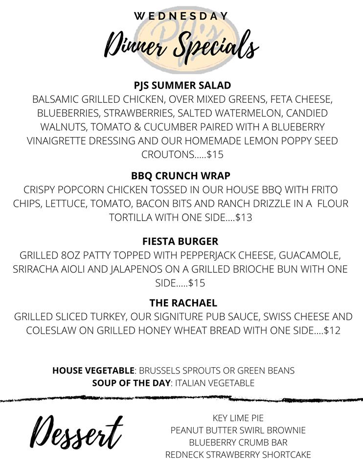 Menu at PJ's Smoke 'N' Grill pub & bar, Medway, 112 Main St